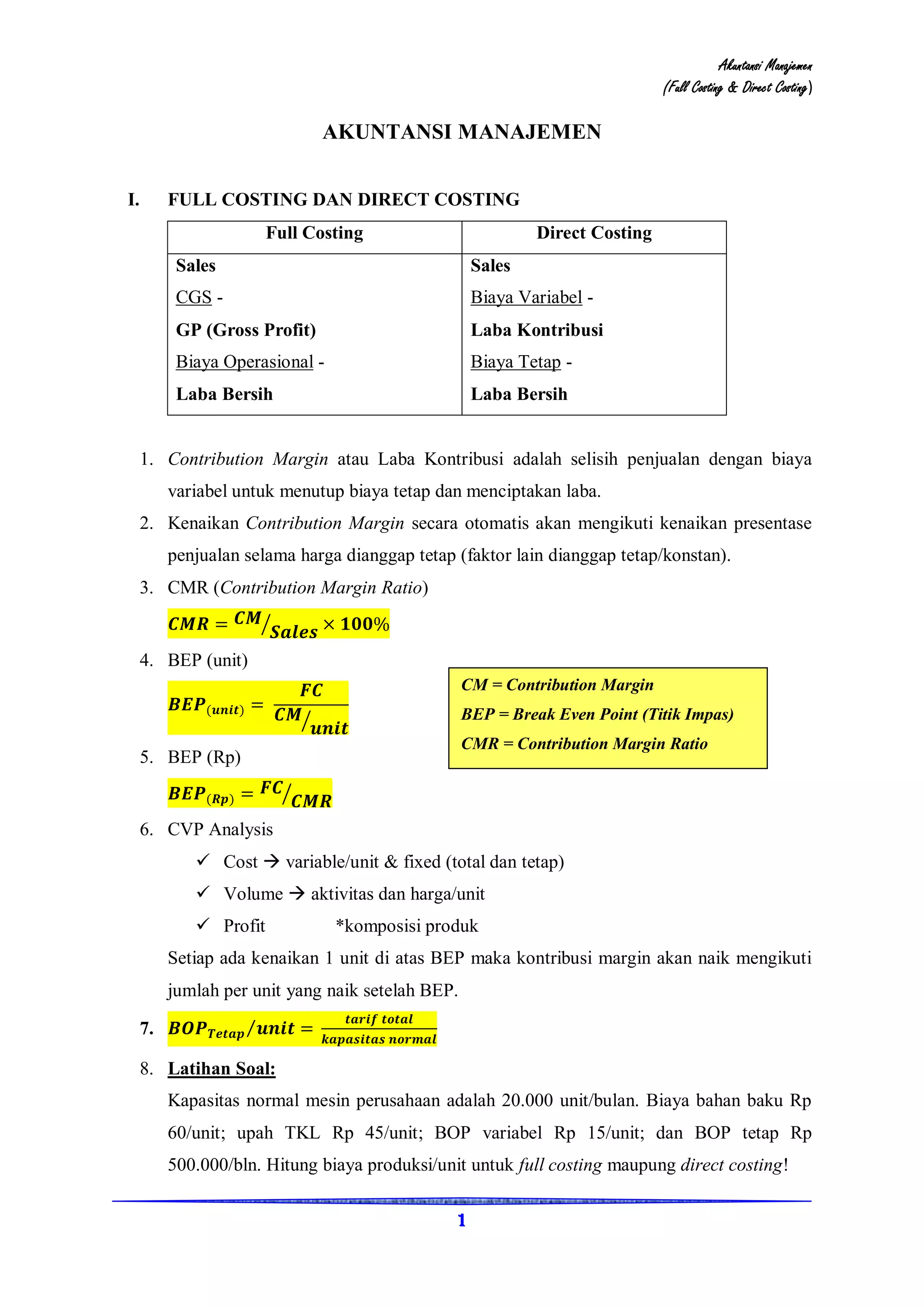 Akuntansi Manajemen (Full and Direct Costing) | PDF