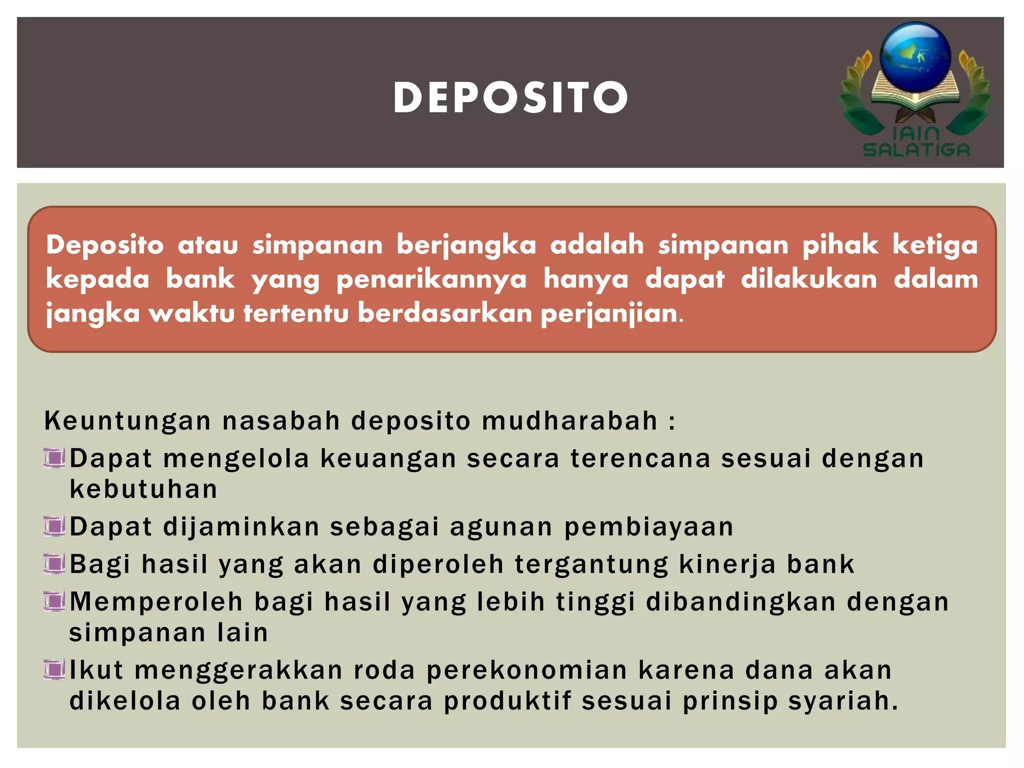 Akuntansi Syariah Penghimpun Dana Wadiah dan Mudharabah | PPTX