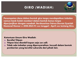 Akuntansi Syariah Penghimpun Dana Wadiah dan Mudharabah | PPTX