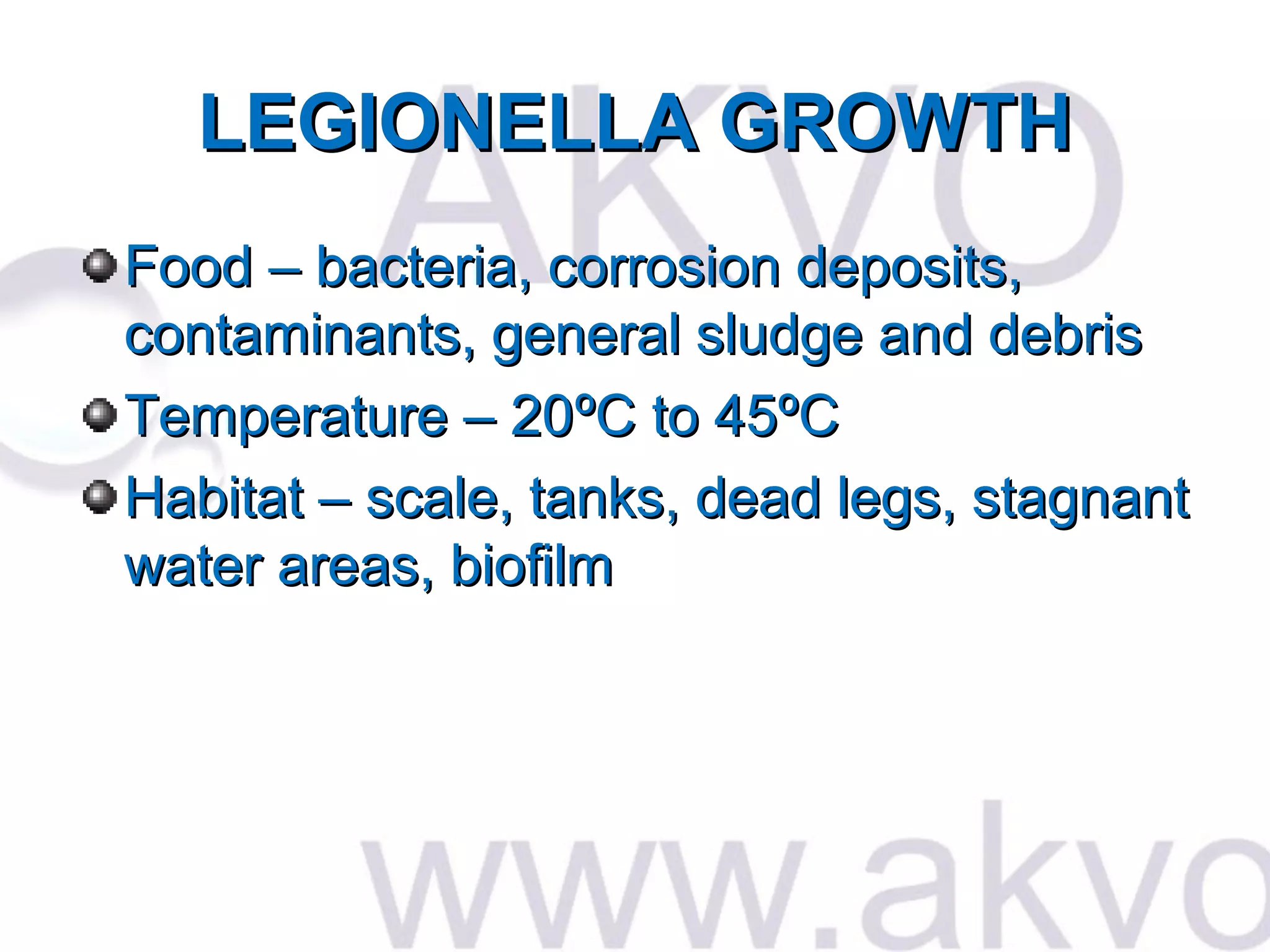 Akvo - the control of legionella bacteria in bakery water systems | PPT