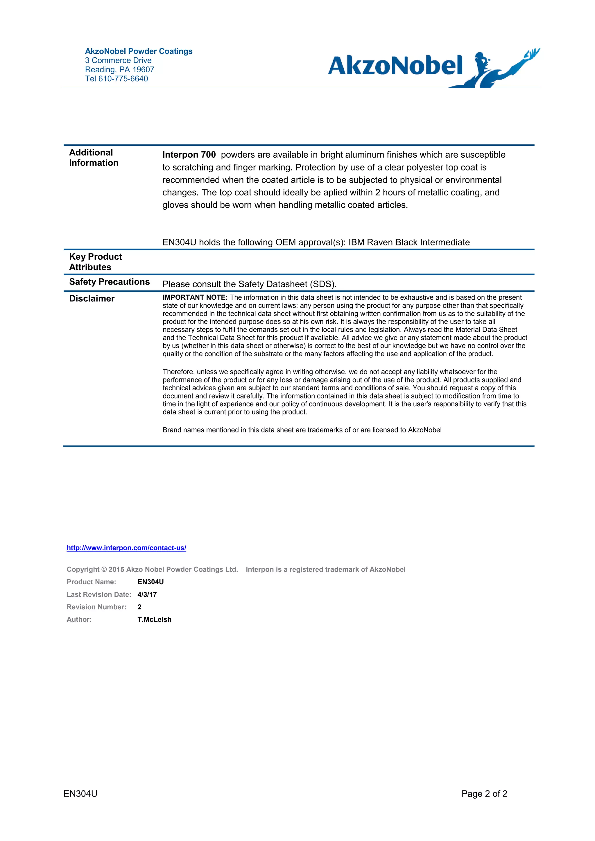 Akzo nobel en304u_interpon 700 | PDF