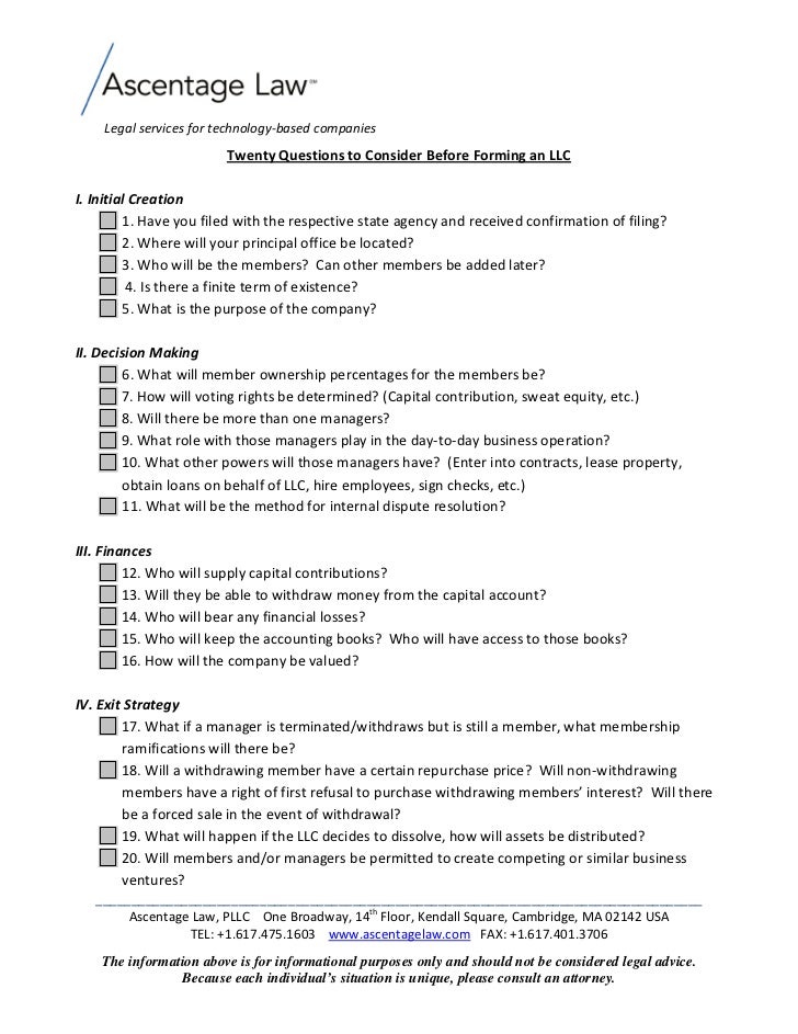 20 Questions to Ask Before Forming an LLC