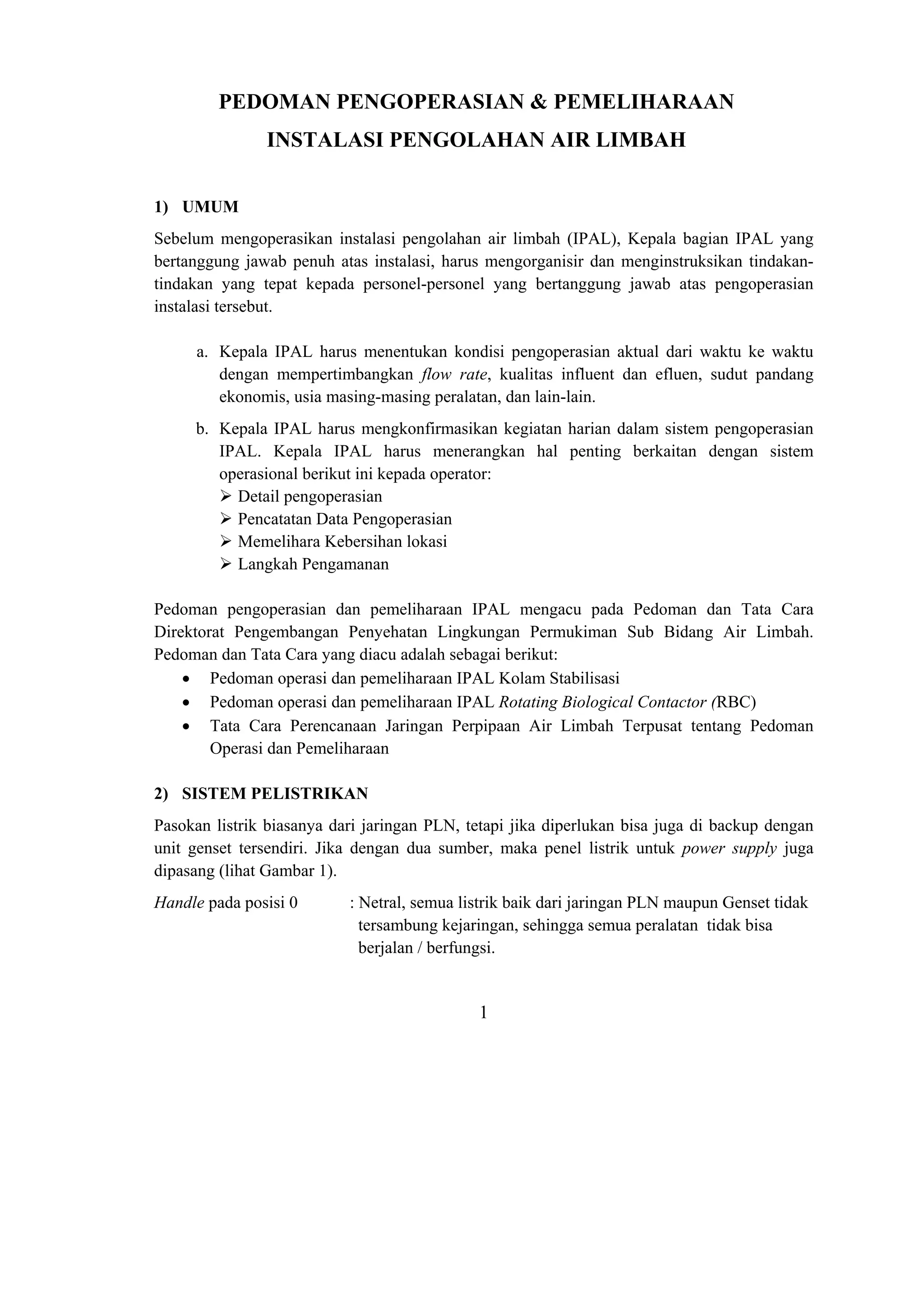 Pedoman pengoperasian dan pemeliharaan ipal | PDF