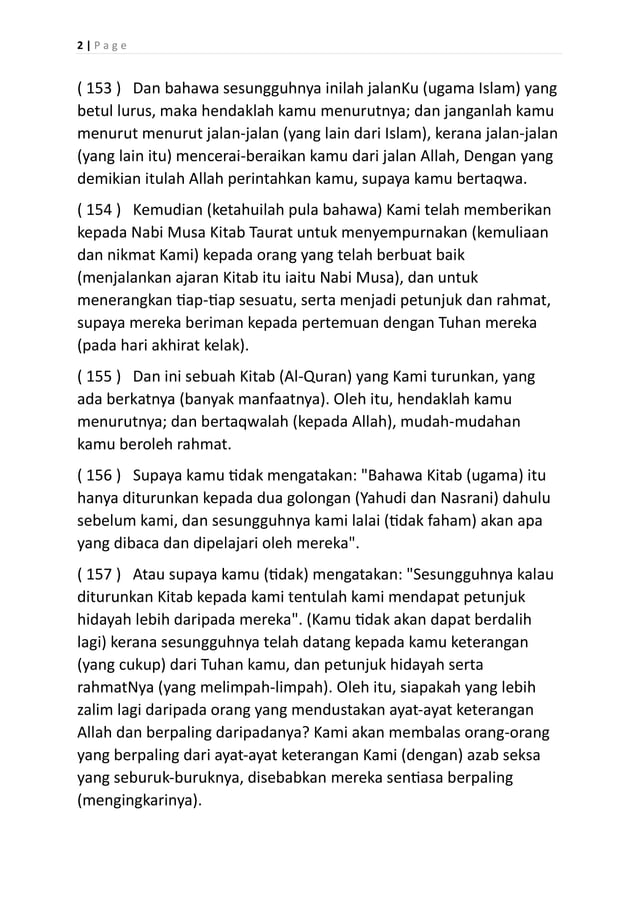 Al-An'am Ayat 153 - 165 Beserta terjemah | PDF