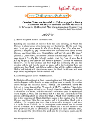 Al aqidah at-tahawiyyah - part1-5 concise notes - saalih al-fawzaan | PDF