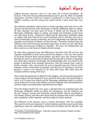 Al aqidah at-tahawiyyah - part1-5 concise notes - saalih al-fawzaan | PDF