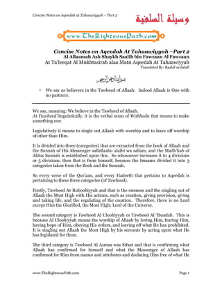 Al aqidah at-tahawiyyah - part1-5 concise notes - saalih al-fawzaan | PDF