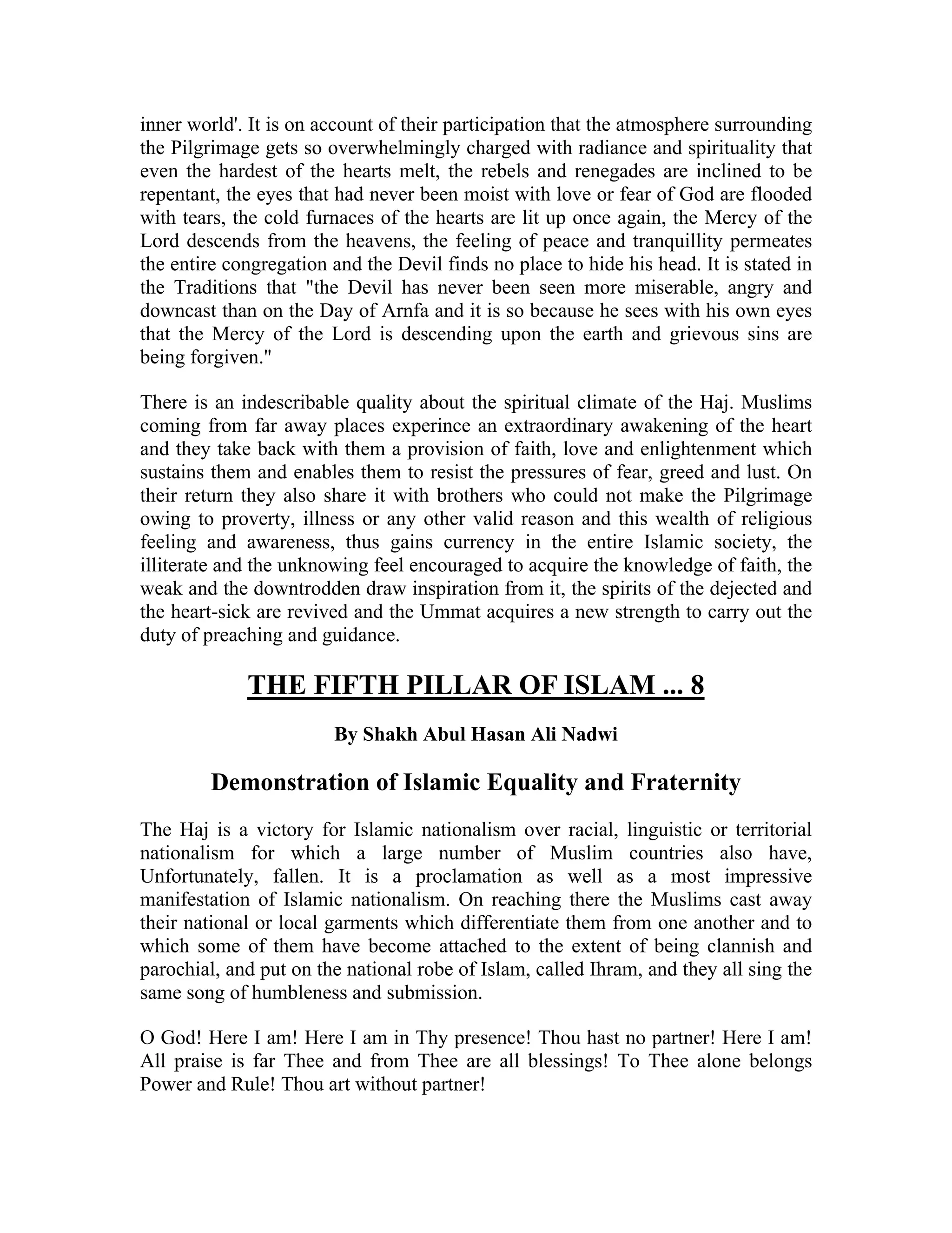 Al hajj the fifth pillar of islam by shaykh abul hasan ali nadwi | PDF