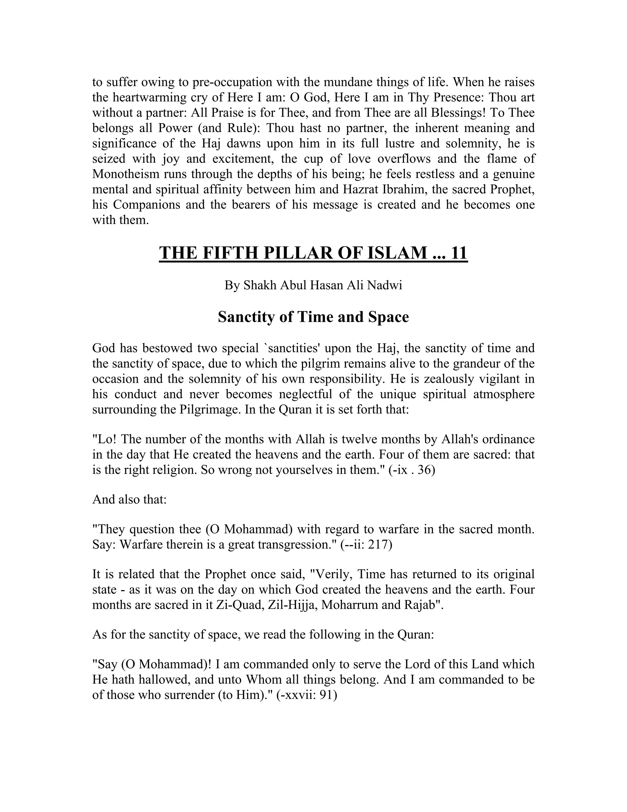 Al hajj the fifth pillar of islam by shaykh abul hasan ali nadwi | PDF