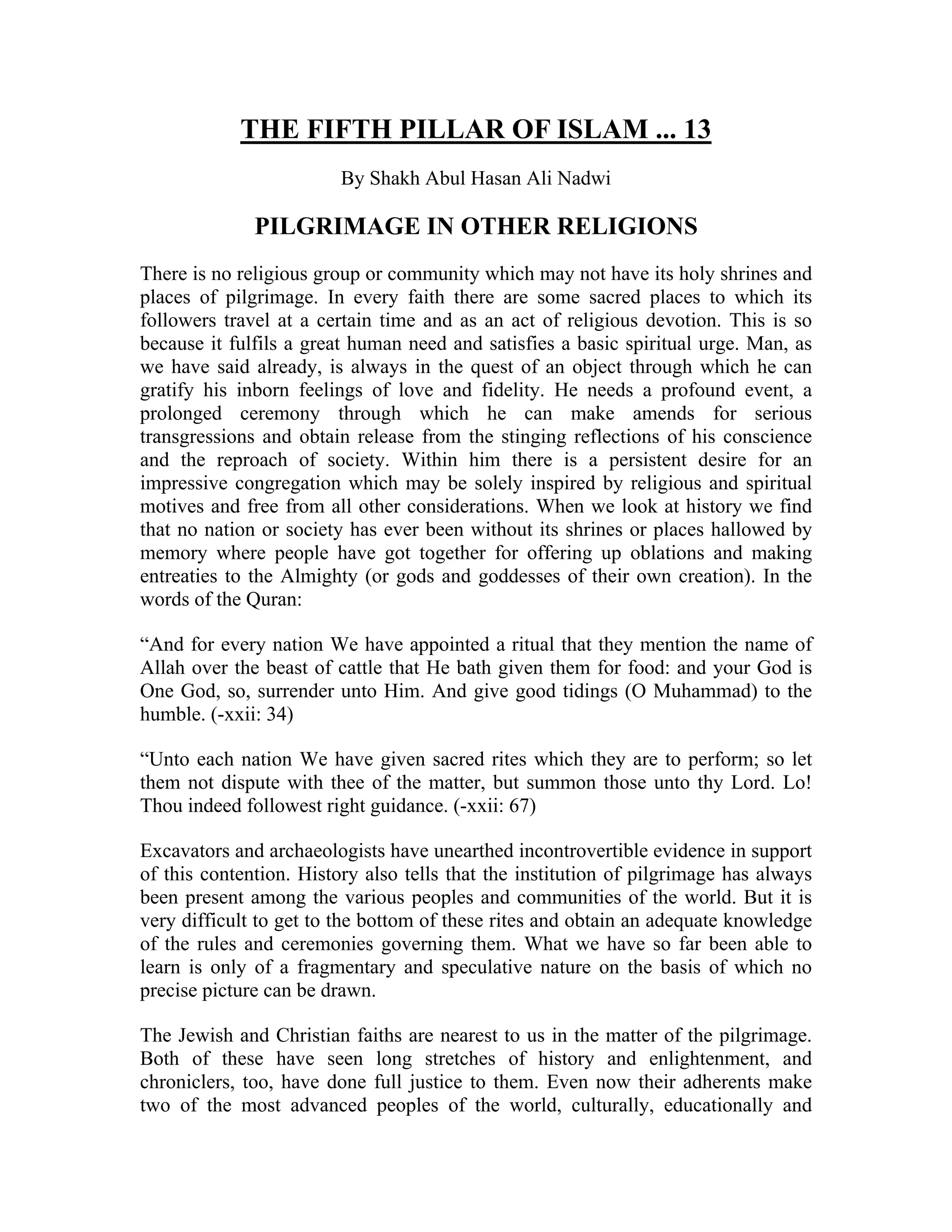 Al hajj the fifth pillar of islam by shaykh abul hasan ali nadwi | PDF