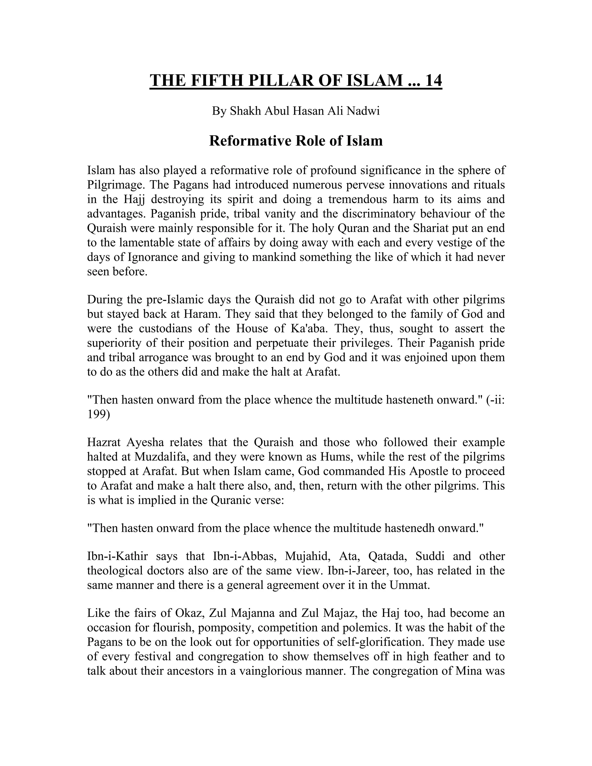 Al hajj the fifth pillar of islam by shaykh abul hasan ali nadwi | PDF