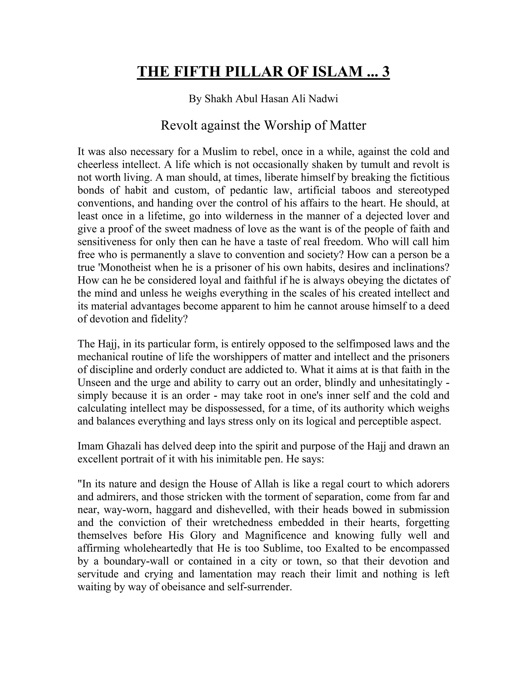 Al hajj the fifth pillar of islam by shaykh abul hasan ali nadwi | PDF