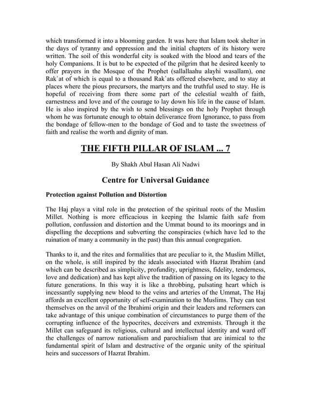 Al hajj the fifth pillar of islam by shaykh abul hasan ali nadwi | PDF