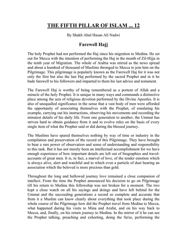 Al hajj the fifth pillar of islam by shaykh abul hasan ali nadwi | PDF