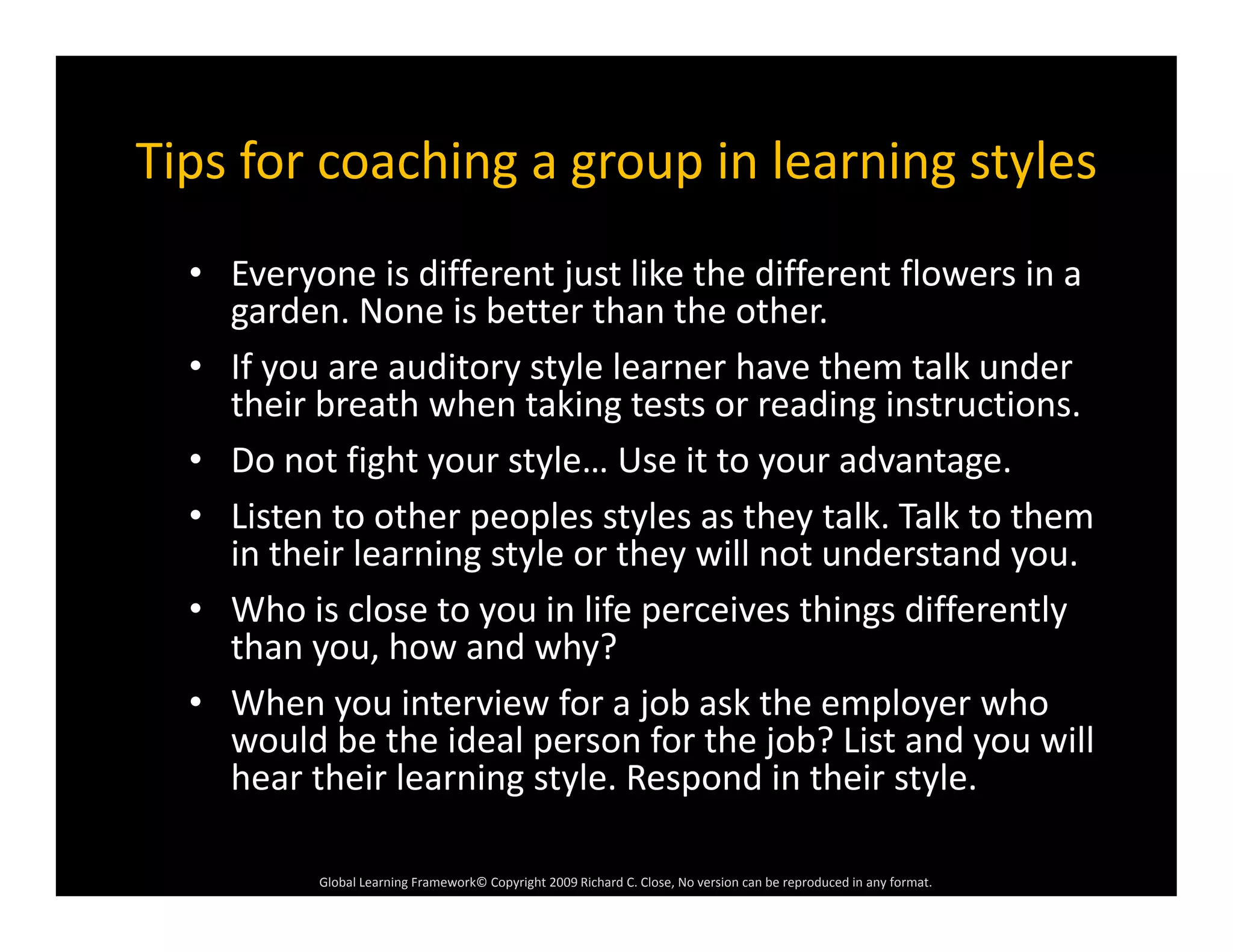 Adult learning - learning styles - Global Learning Framework theory ...