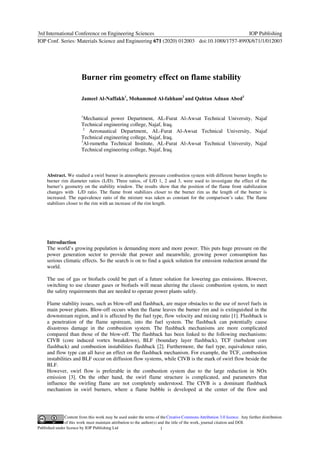 Burner rim geometry effect on flame stability | PDF