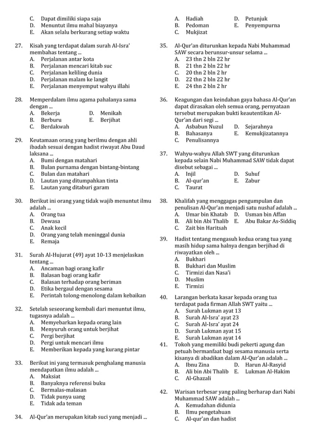 soal semester Al-Qur'an Hadits XI kurikulum k13 | PDF