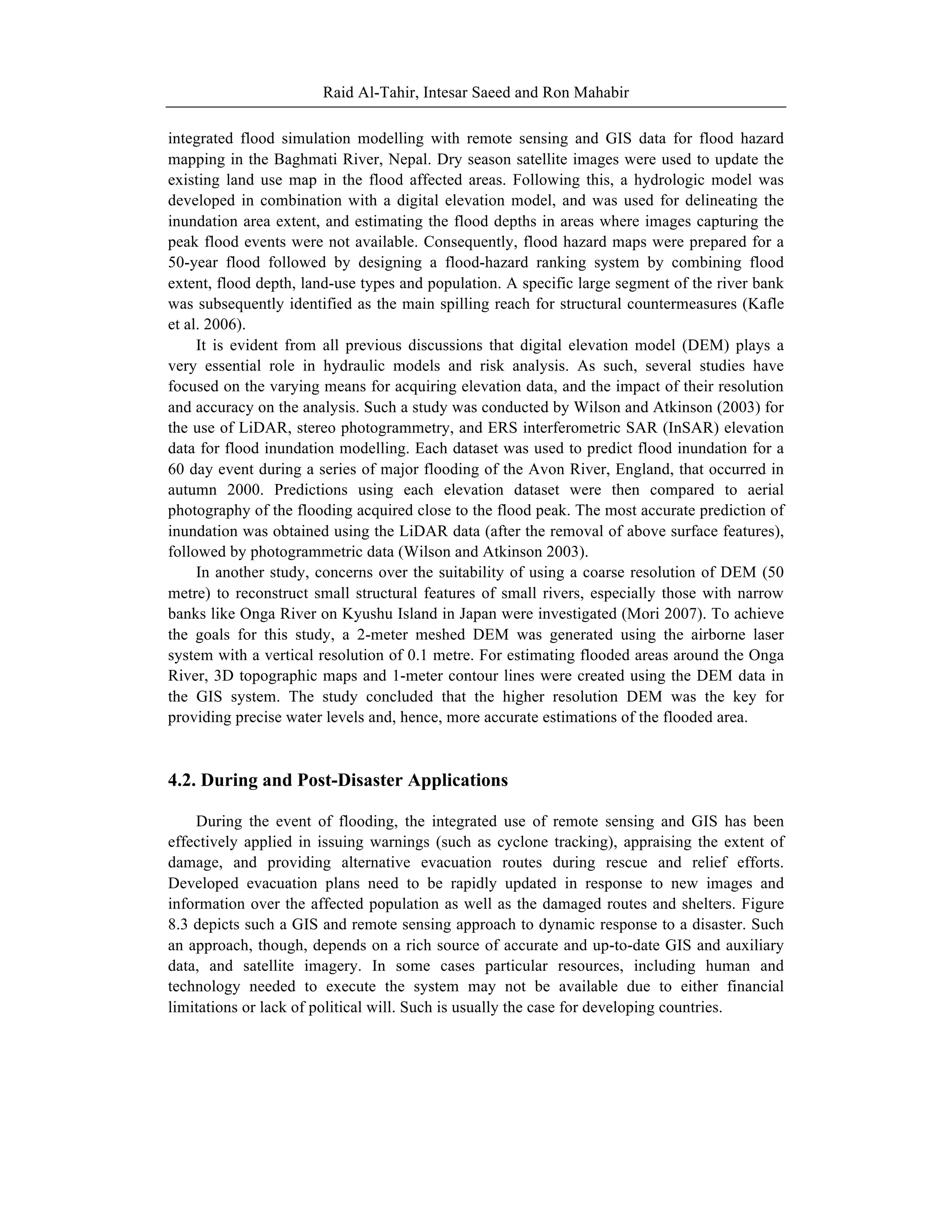APPLICATIONS OF REMOTE SENSING AND GIS TECHNOLOGIES IN FLOOD RISK ...