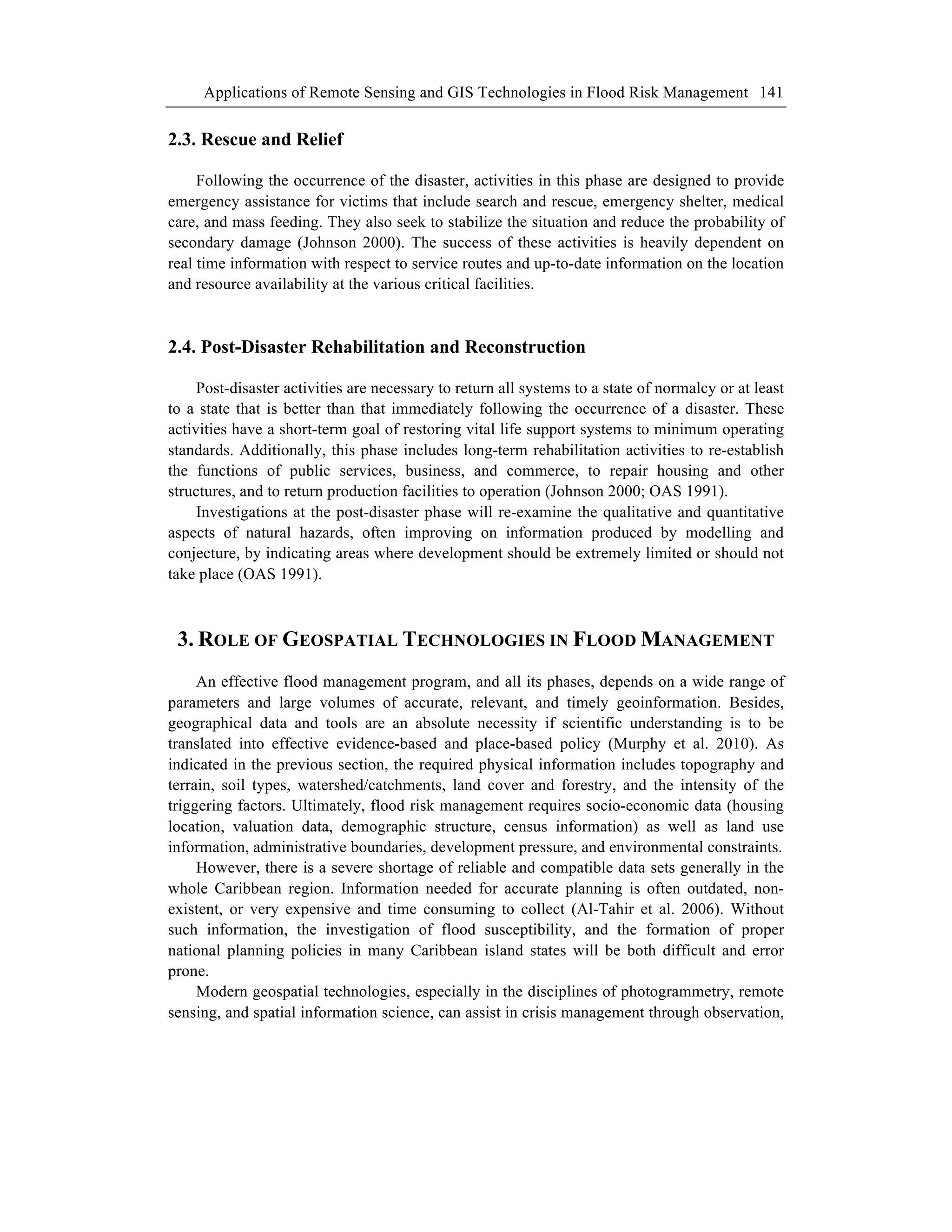 APPLICATIONS OF REMOTE SENSING AND GIS TECHNOLOGIES IN FLOOD RISK MANAGEMENT | PDF