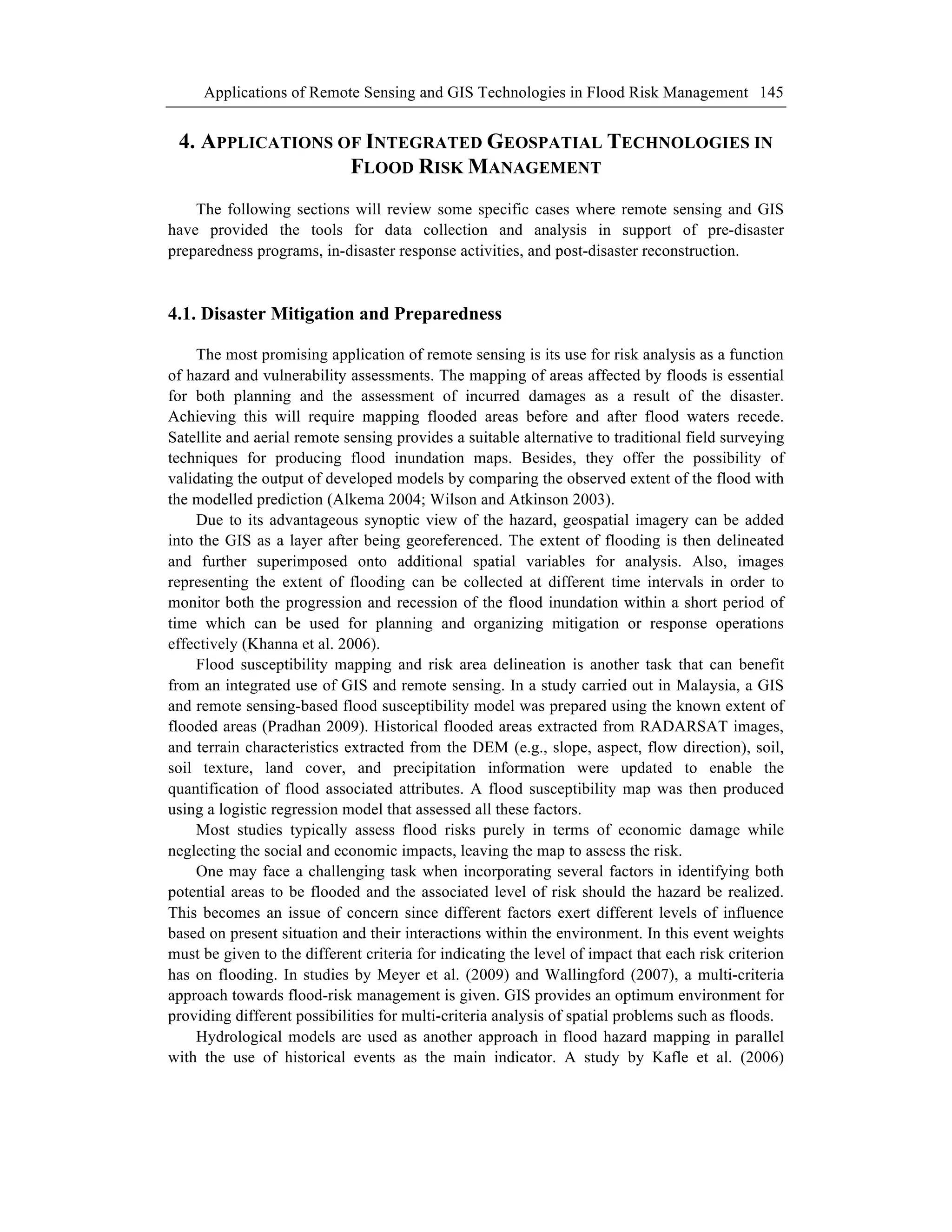 APPLICATIONS OF REMOTE SENSING AND GIS TECHNOLOGIES IN FLOOD RISK MANAGEMENT | PDF