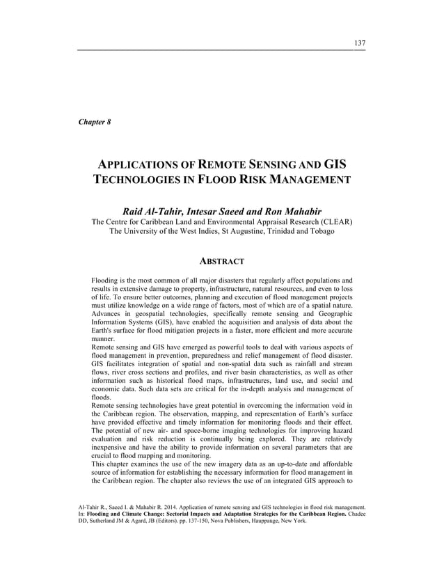 APPLICATIONS OF REMOTE SENSING AND GIS TECHNOLOGIES IN FLOOD RISK MANAGEMENT | PDF | Geography ...
