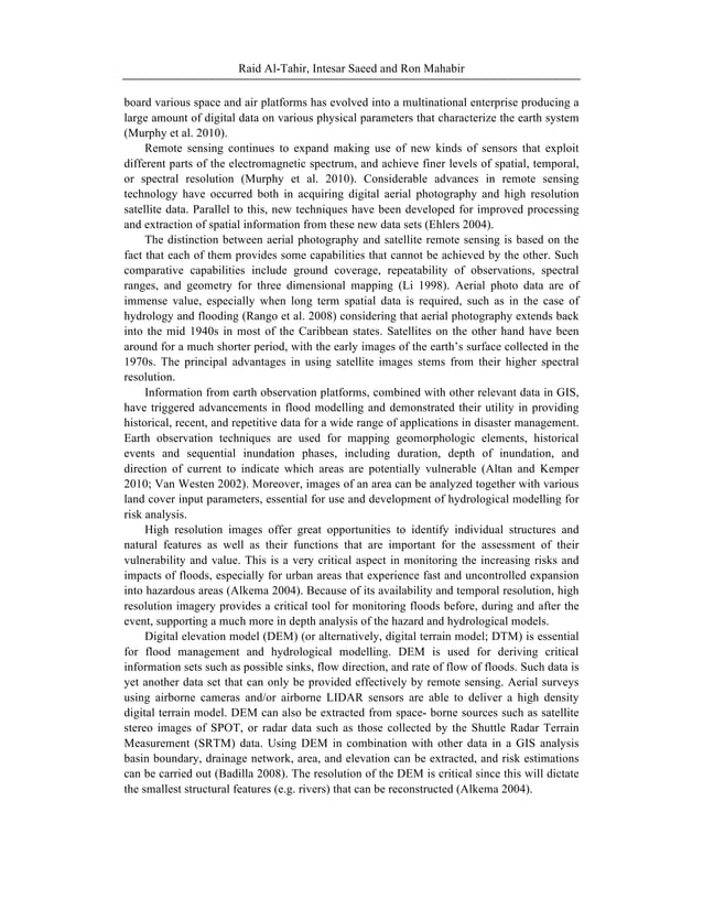 Applications Of Remote Sensing And Gis Technologies In Flood Risk