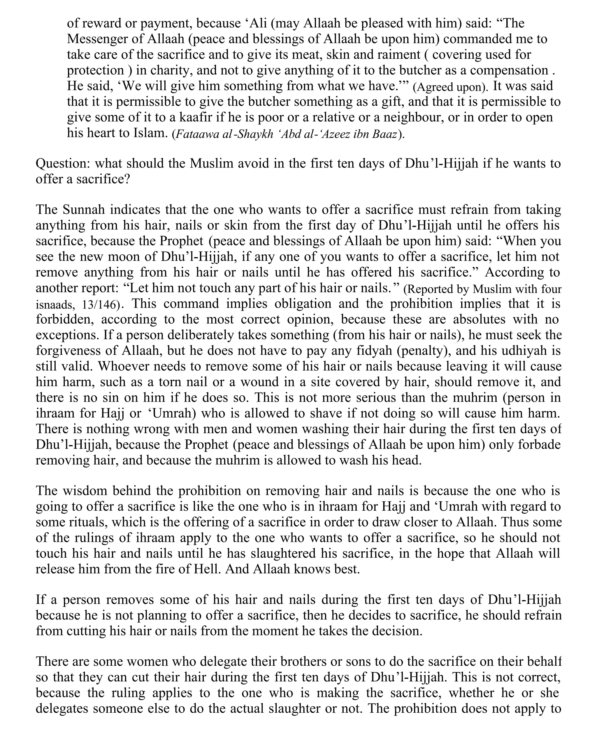 Rulings of Udhiyah Sacrifice | PDF