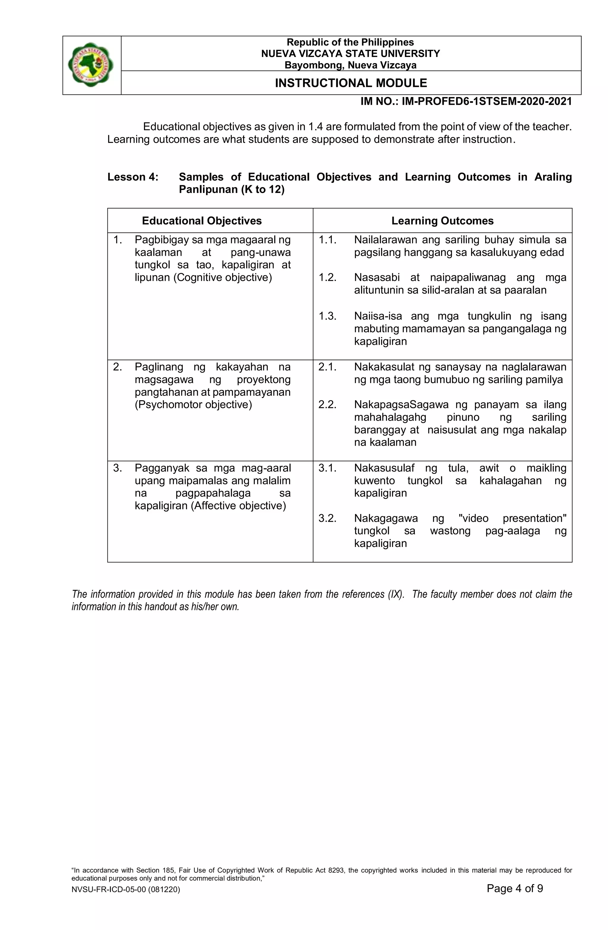 AL 1 MODULE 1. Shift of Educational Focus from Content to Learning ...