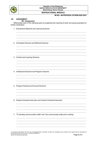 AL 1 MODULE 1. Shift of Educational Focus from Content to Learning ...