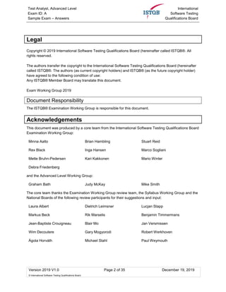 Answers to ISTQB Test Analyst sample questions | PDF