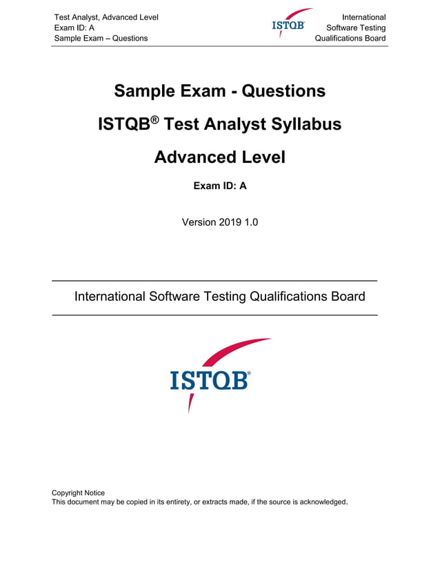 ISTQB Test Analyst Sample Question Paper | PDF