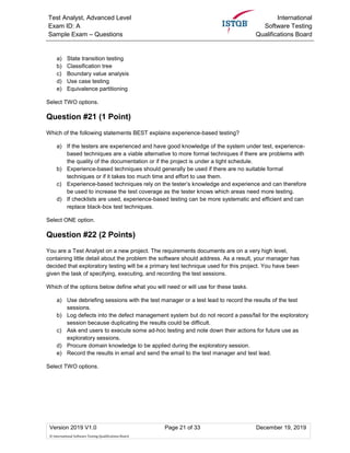 ISTQB Test Analyst Sample Question Paper | PDF