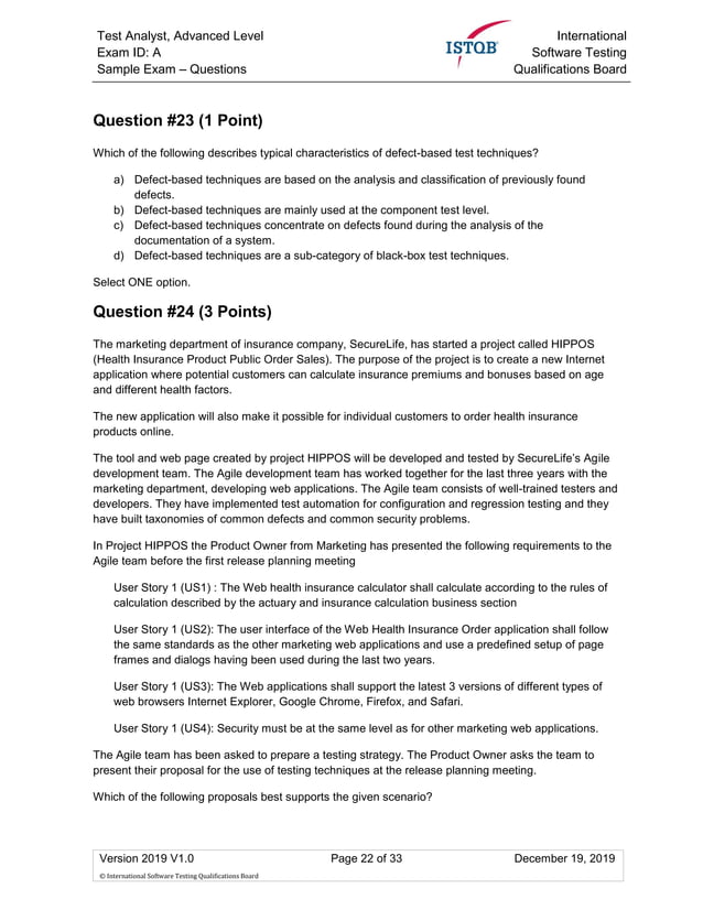 ISTQB Test Analyst Sample Question Paper | PDF