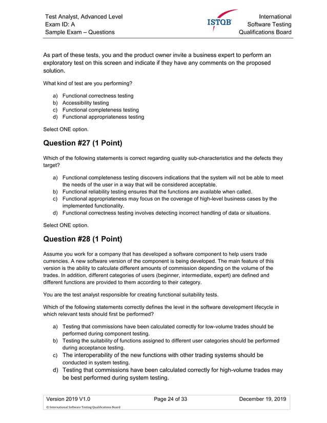 ISTQB Test Analyst Sample Question Paper | PDF