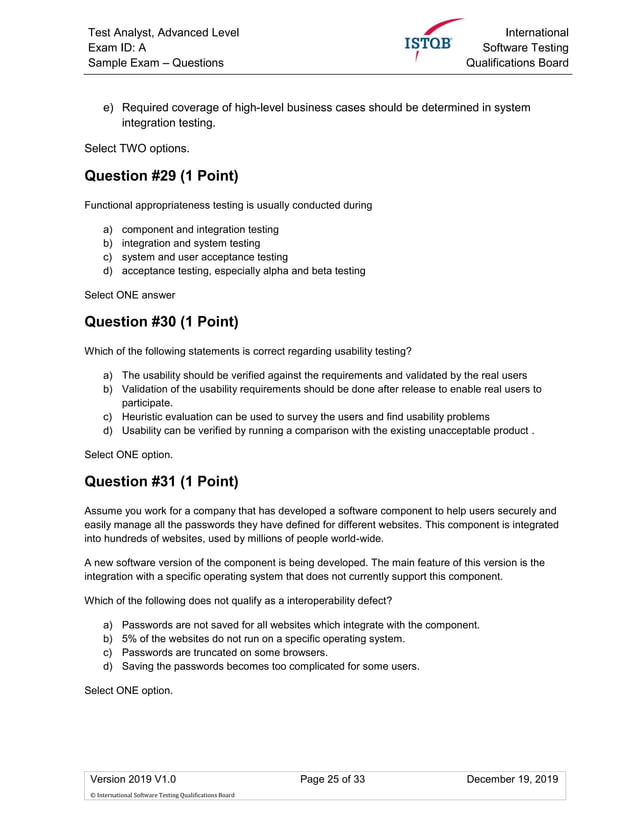 ISTQB Test Analyst Sample Question Paper | PDF