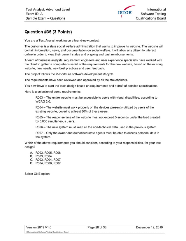 ISTQB Test Analyst Sample Question Paper | PDF