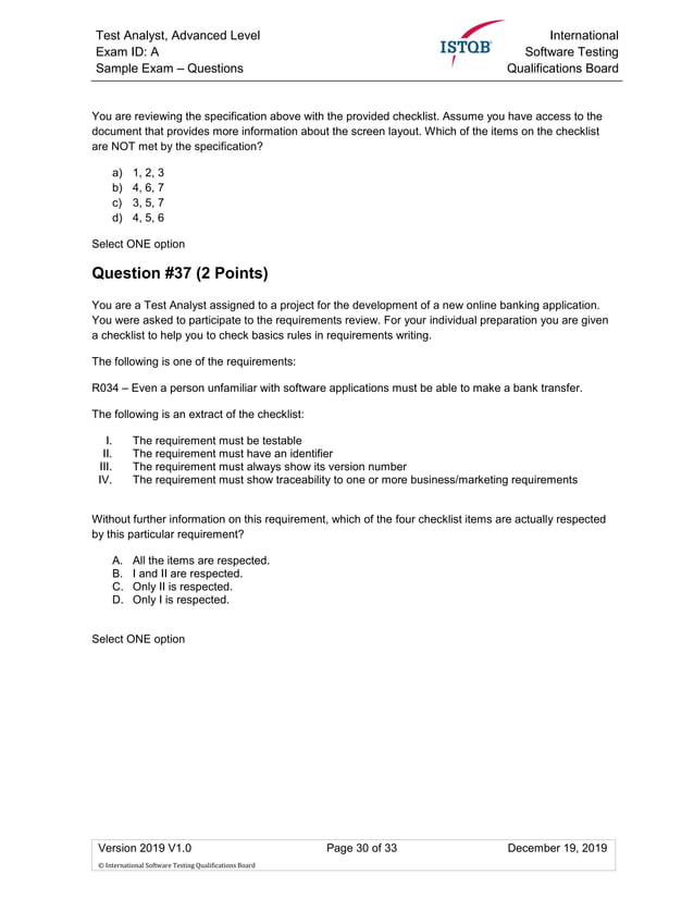 ISTQB Test Analyst Sample Question Paper | PDF