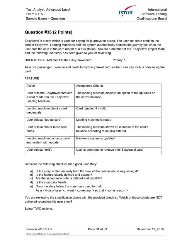 ISTQB Test Analyst Sample Question Paper | PDF