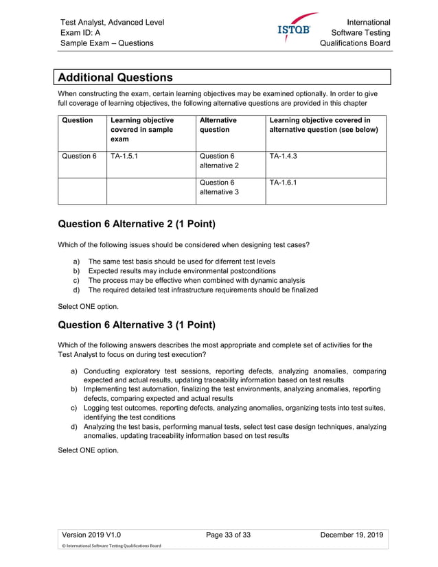 ISTQB Test Analyst Sample Question Paper | PDF