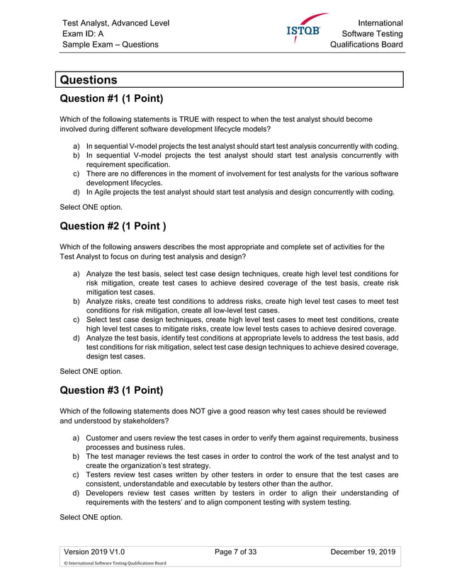 ISTQB Test Analyst Sample Question Paper | PDF