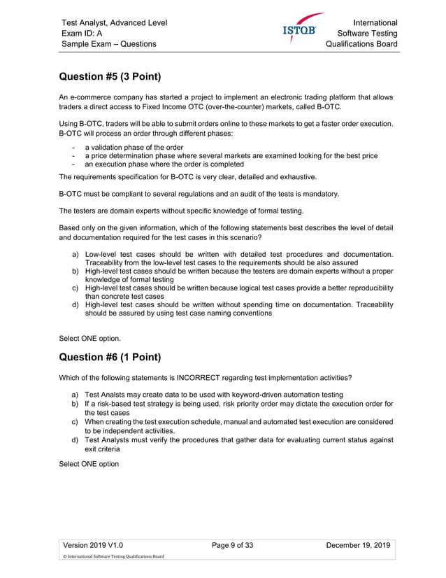 ISTQB Test Analyst Sample Question Paper | PDF