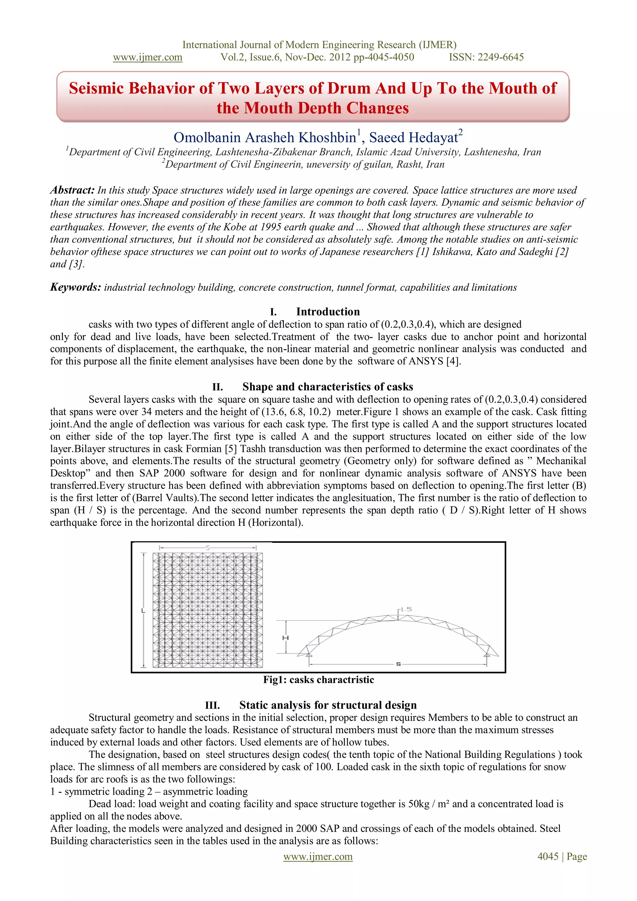 Seismic Behavior of Two Layers of Drum And Up To the Mouth of the Mouth Depth Changes | PDF