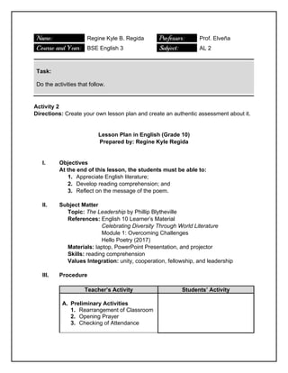 Detailed Lesson Plan with Authentic Assessment (Sample) | PDF