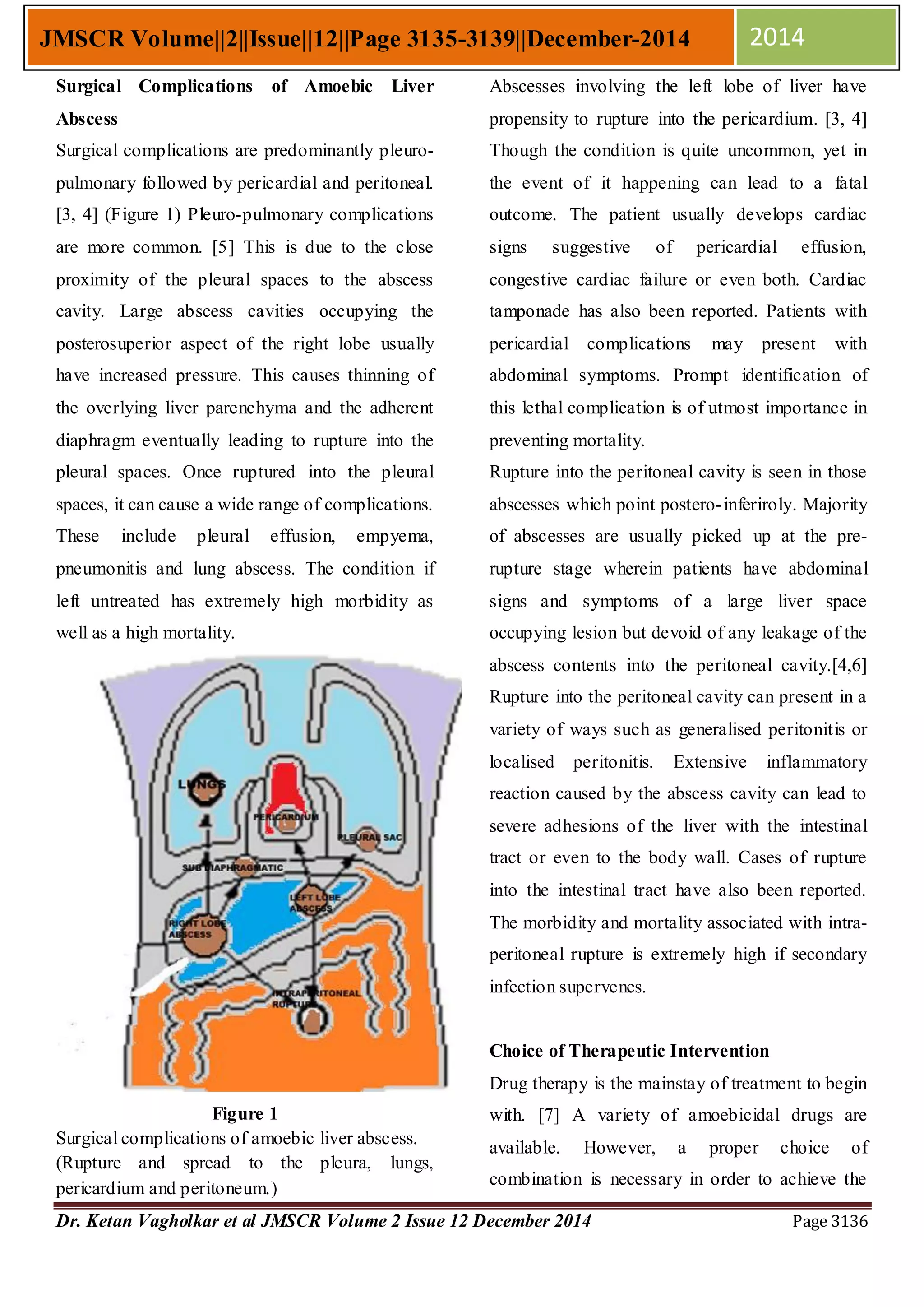 Complicated Amoebic Liver Abscess: Which is the best therapeutic option ...