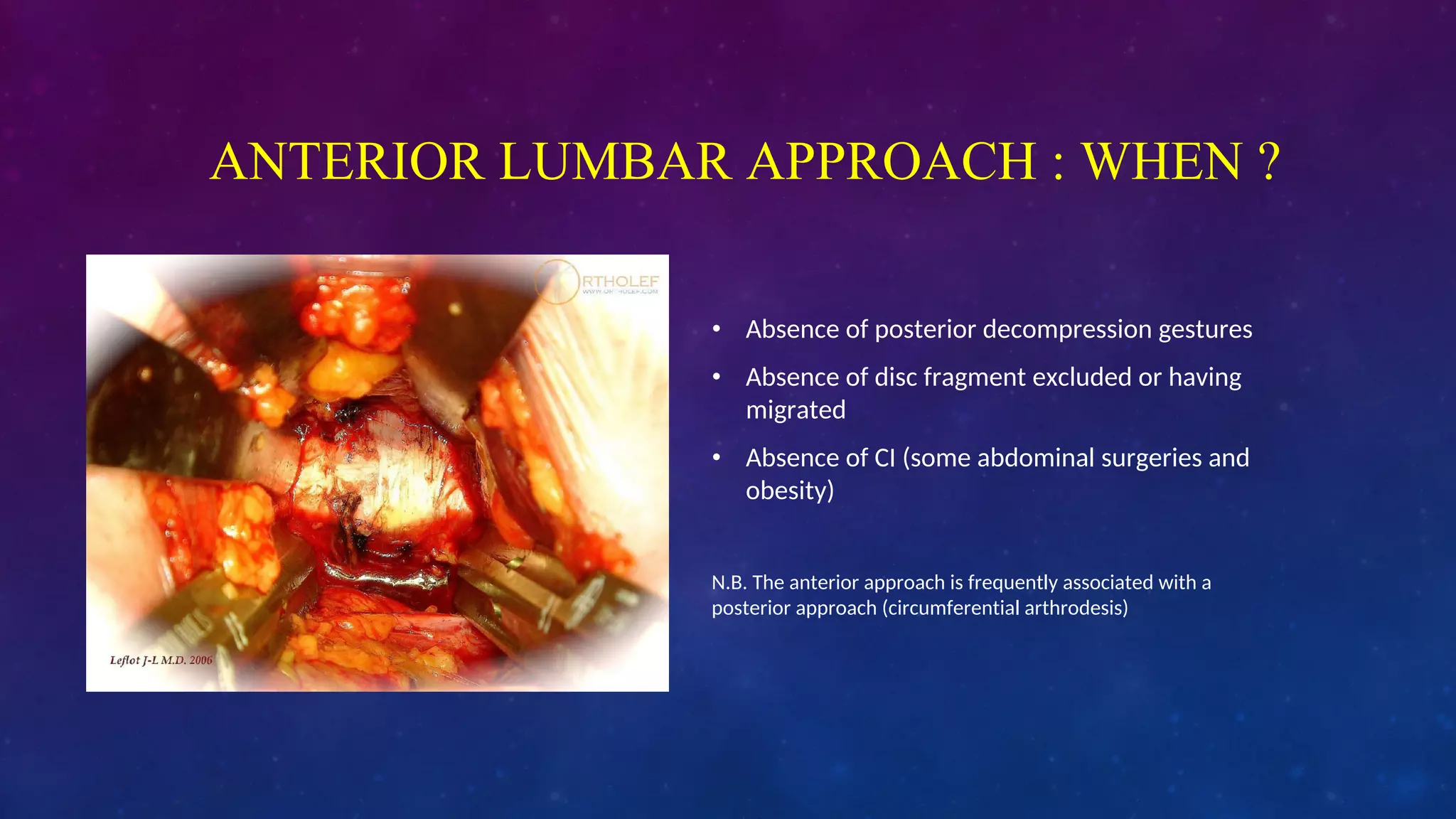 Anterior Lumbar Approach & Lumbar Disc Prosthesis LEFLOT J-L | PDF