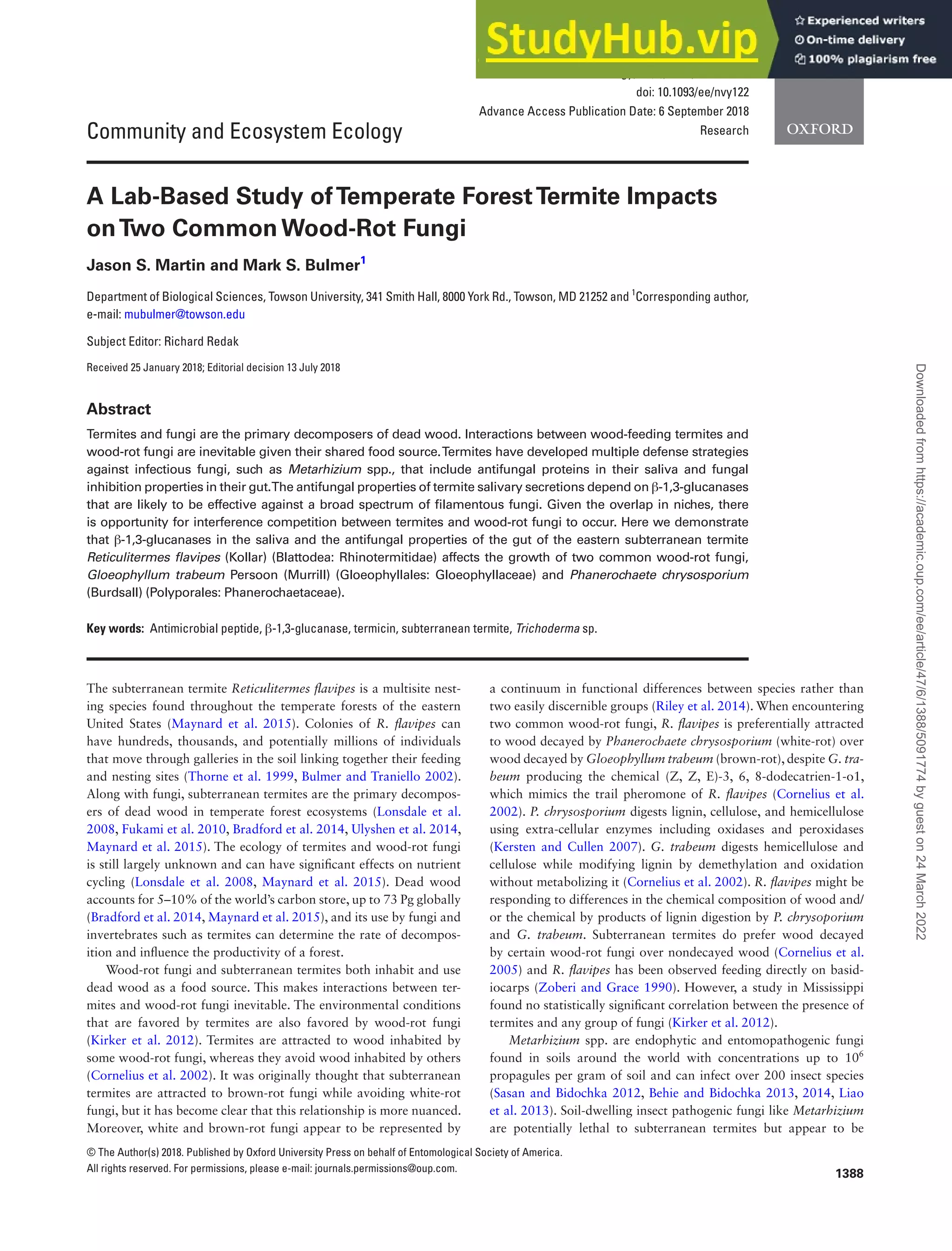 A Lab-Based Study Of Temperate Forest Termite Impacts On Two Common ...