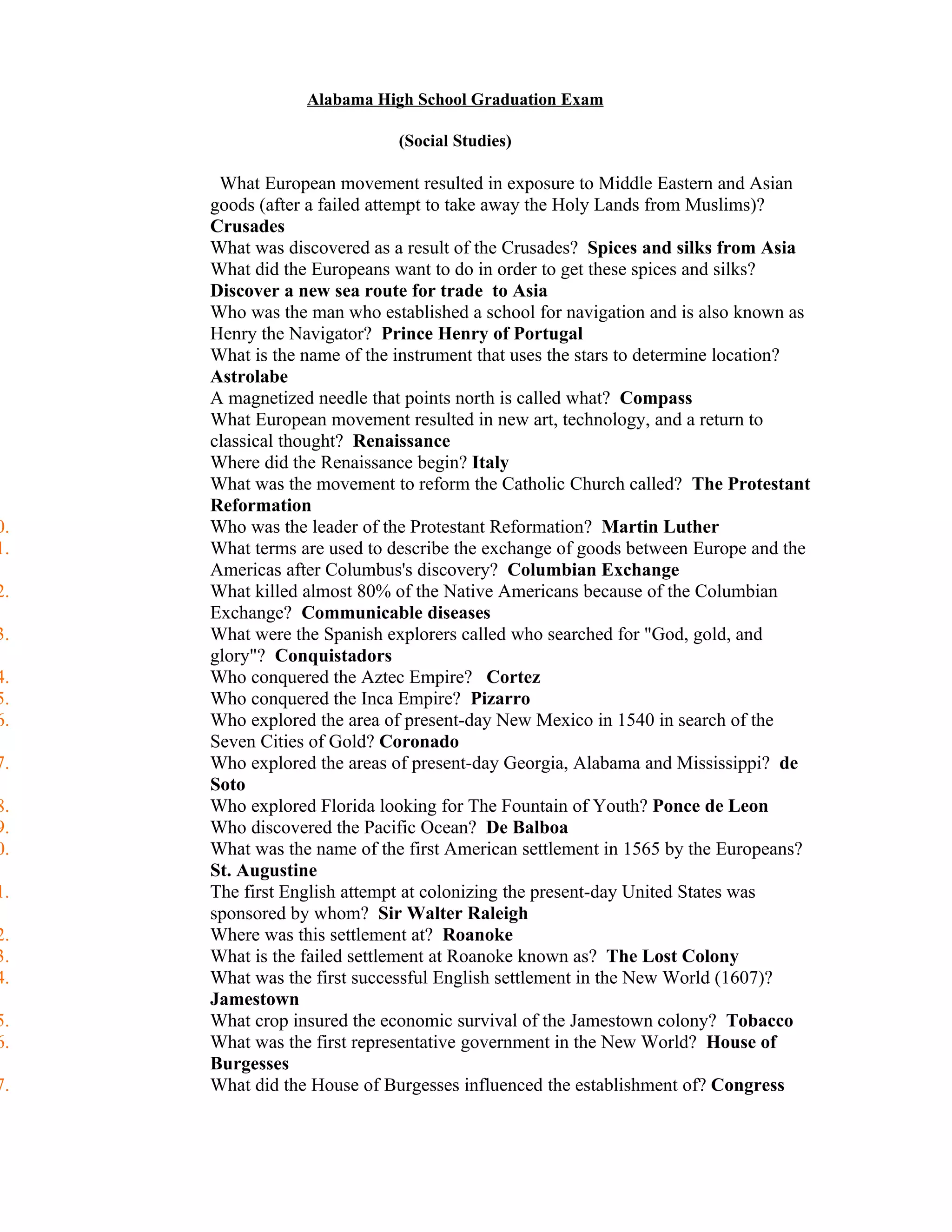Alabama high school graduation exam entire Study Guide | DOC