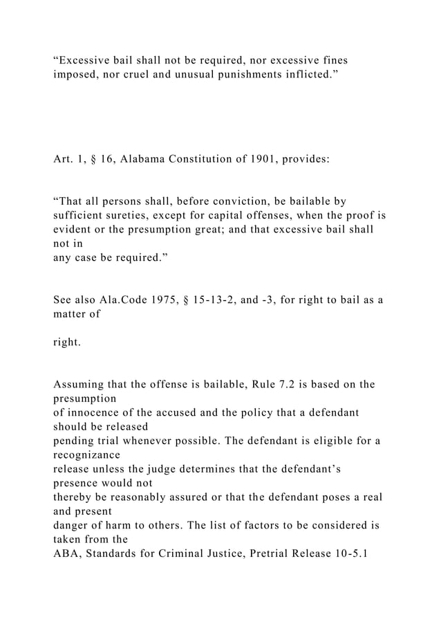 Alabama Rules of Criminal Procedure Rule 7. Release. .docx | Crime & Harmful Acts to Individuals ...