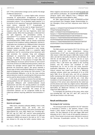 A label free and enzyme-free aptasensor for visual cd2+ detection based on split dn azyme ...