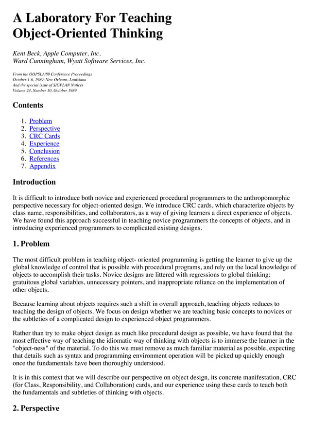 A laboratory for teaching object oriented thinking | PDF